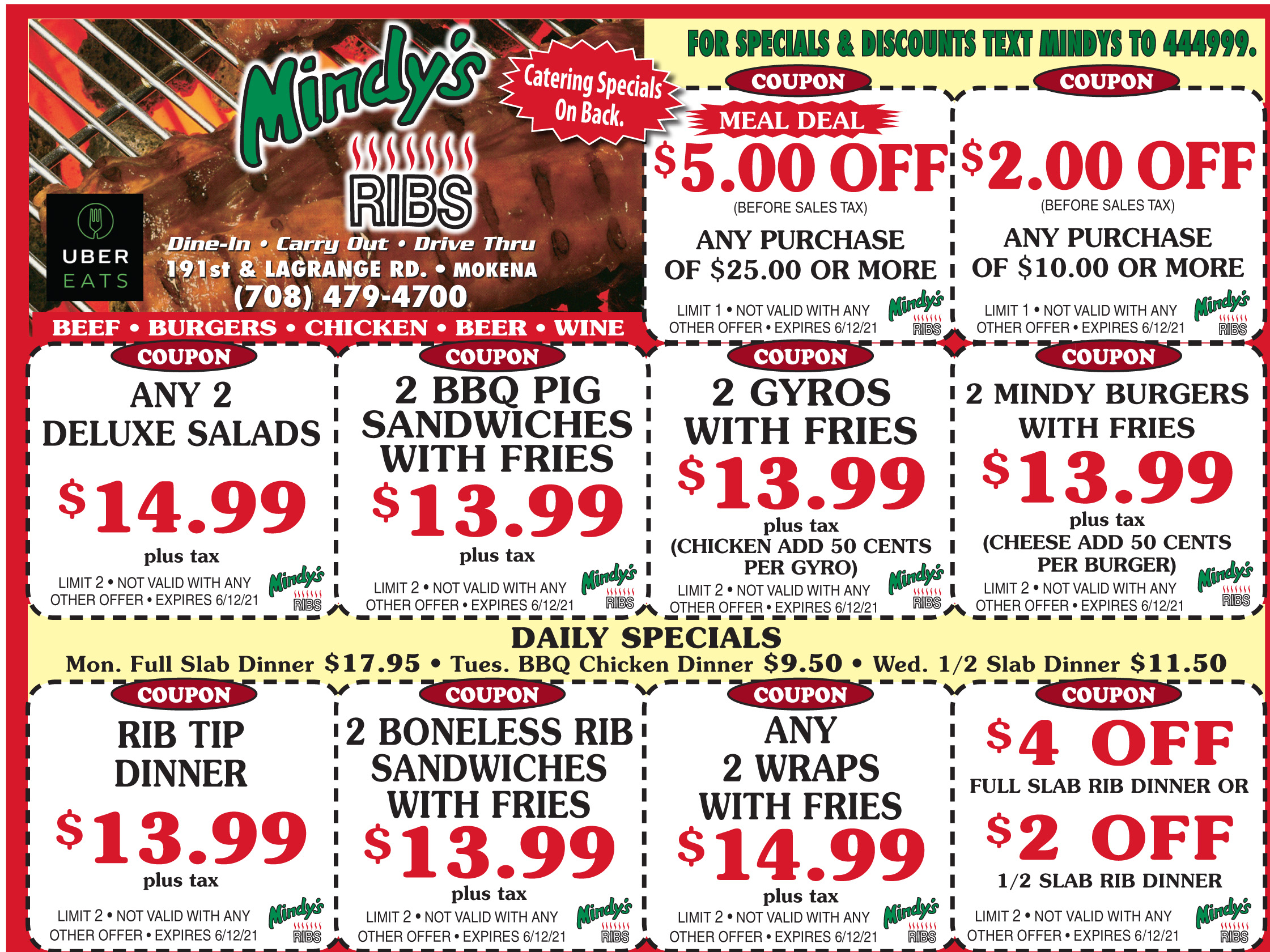 Coupons | Mindy's Ribs | Mokena, Illinois