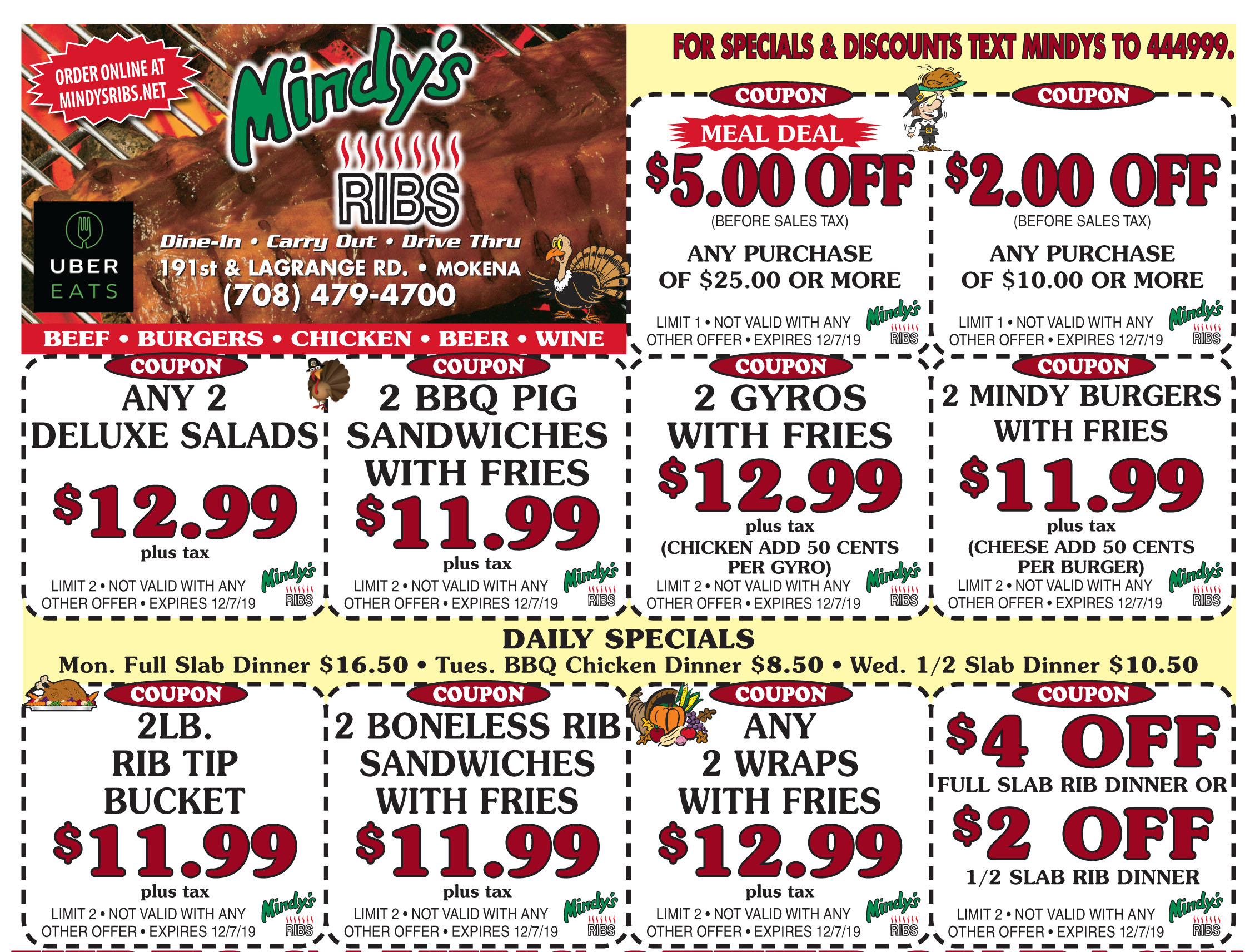 Coupons | Mindy's Ribs | Mokena, Illinois
